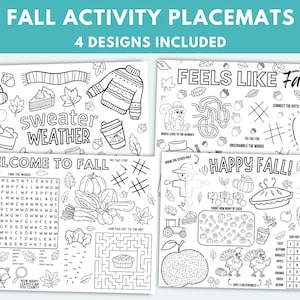 Fall Activity Placemat Printable Fall Coloring Placemats Fall ...