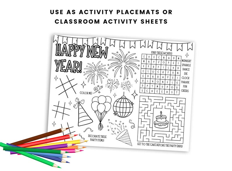 New Years Activity Placemat Printable New Years Eve Activity Sheet NYE ...