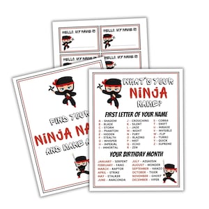 What's Your Ninja Name Party Game Printable Ninja Party Game Ninja Name ...