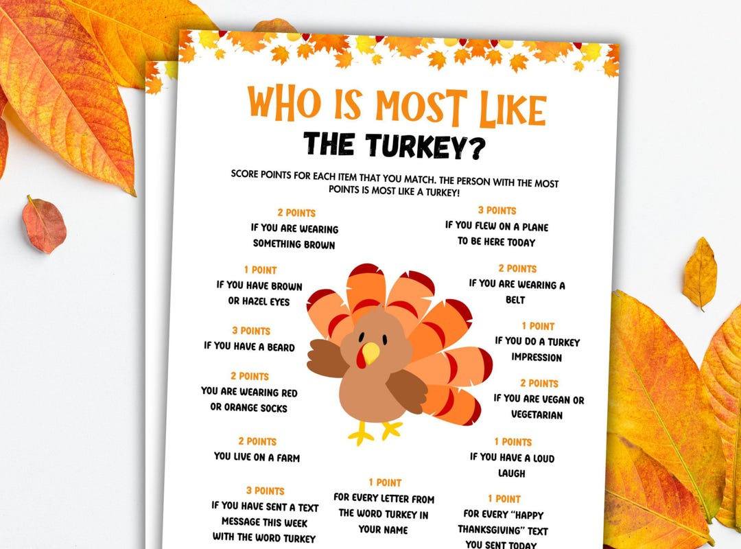 Who is Most Like A Turkey Game Printable Thanksgiving Game Thanksgiving ...