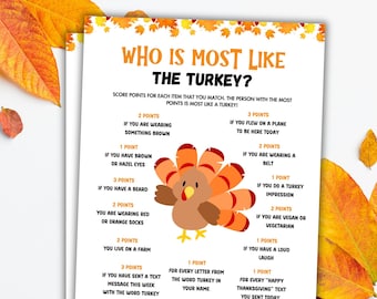 Who is Most Like A Turkey Game Printable Thanksgiving Game Thanksgiving ...
