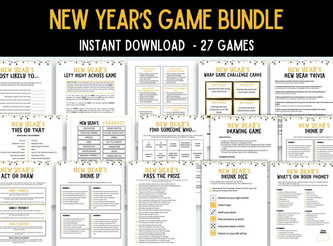 New Years Game Bundle Printable New Years Eve Games NYE Games New Year ...