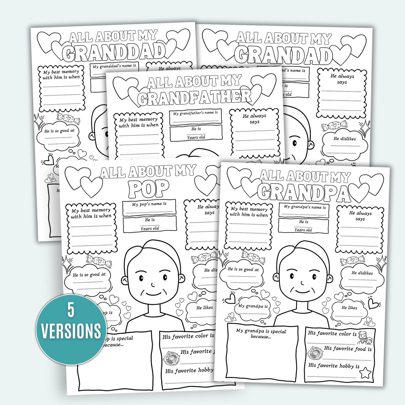 All About My Grandfather Bundle Grandparent's Day Activity Printable ...