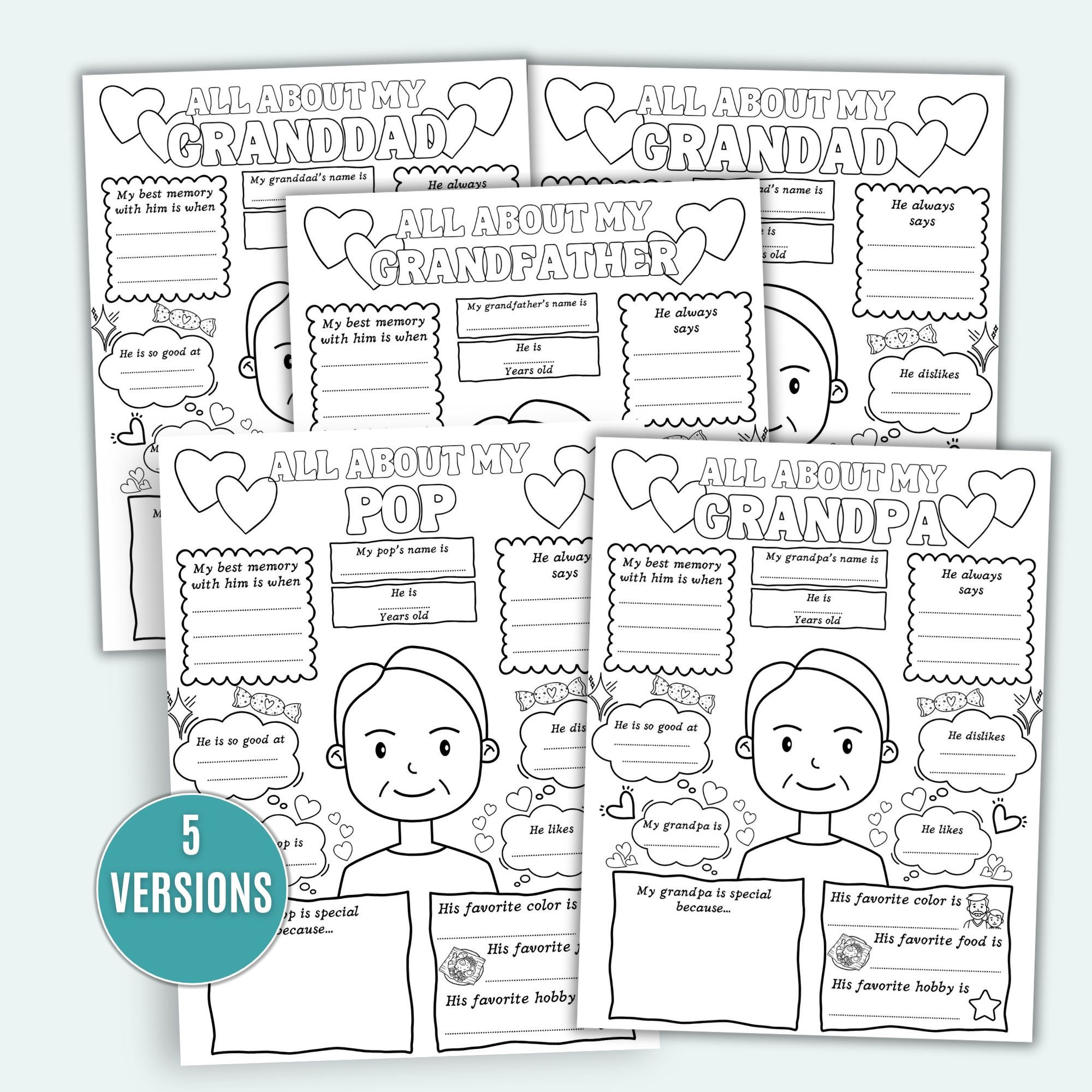 All About My Grandfather Bundle Grandparent's Day Activity Printable ...