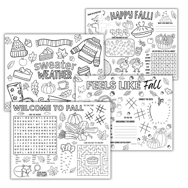 Fall Activity Placemat Printable Fall Coloring Placemats Fall ...