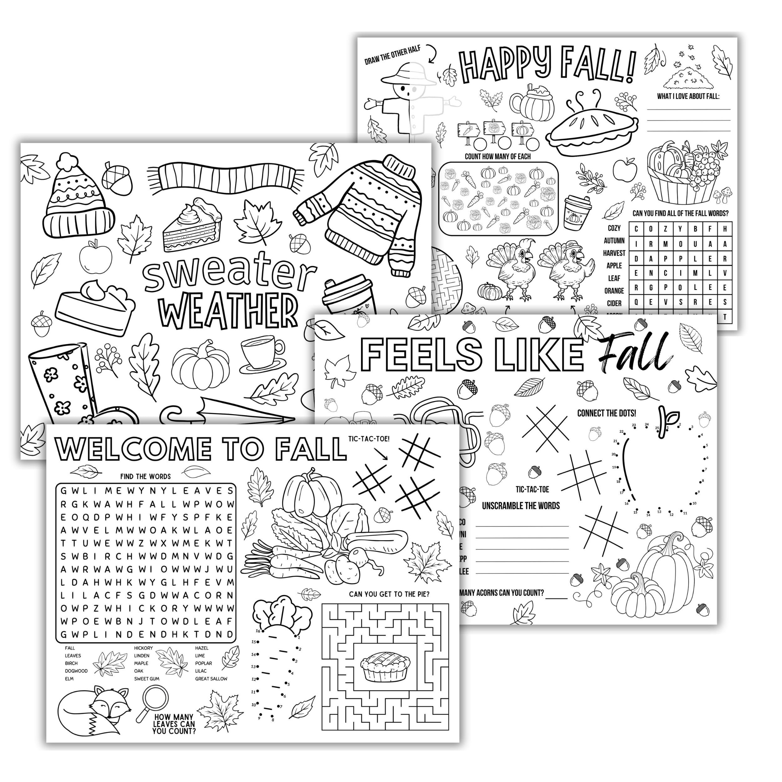 Fall Activity Placemat Printable Fall Coloring Placemats Fall ...