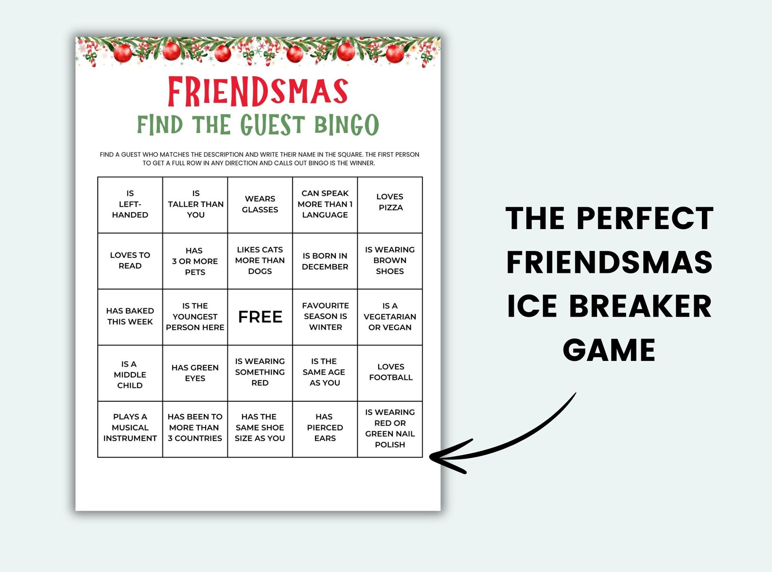 Friendsmas Find the Guest Bingo Printable Christmas Game Christmas Find ...