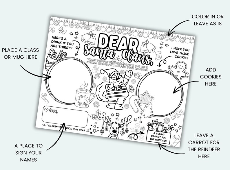 Milk & Cookies for Santa Placemat Printable Santa Tray Placemat Dear ...