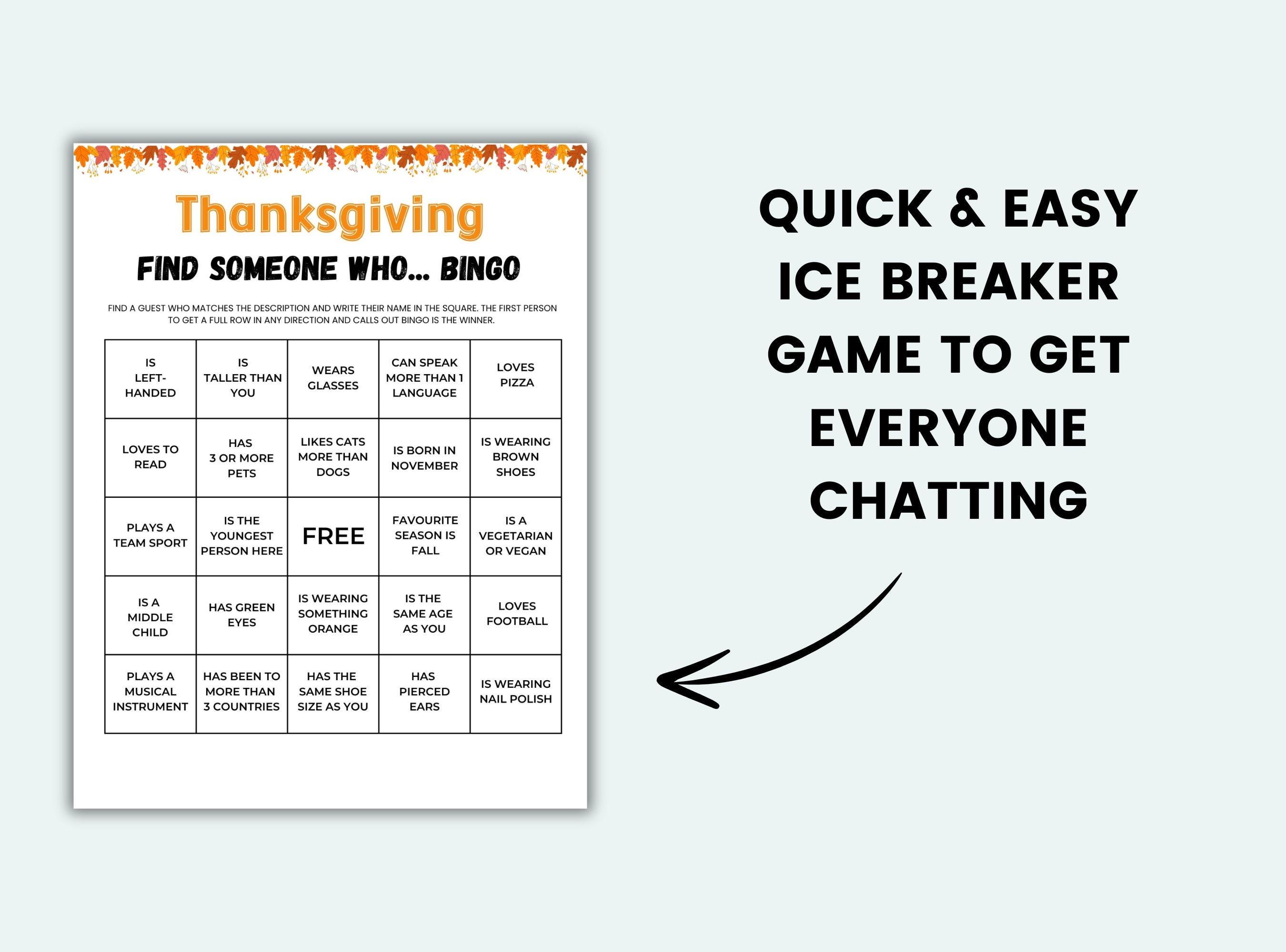 Thanksgiving Find the Guest Bingo Printable Thanksgiving Game ...
