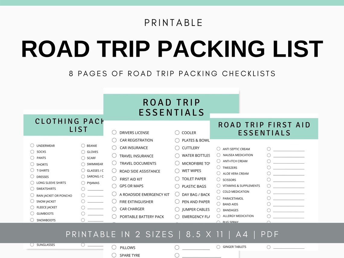 Road Trip Packing List Printable Family Road Trip Essentials Printable ...