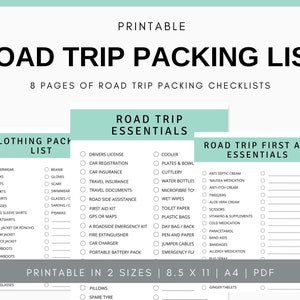 Road Trip Packing List Printable Family Road Trip Essentials Printable ...