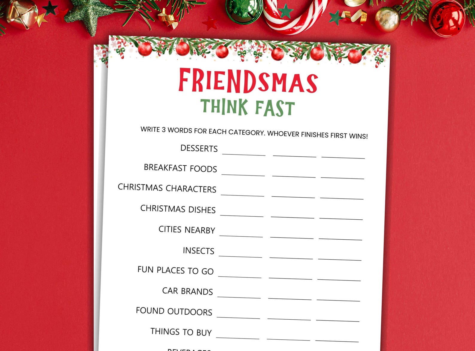 Friendsmas Think Fast Game Printable Christmas Game Christmas Party ...