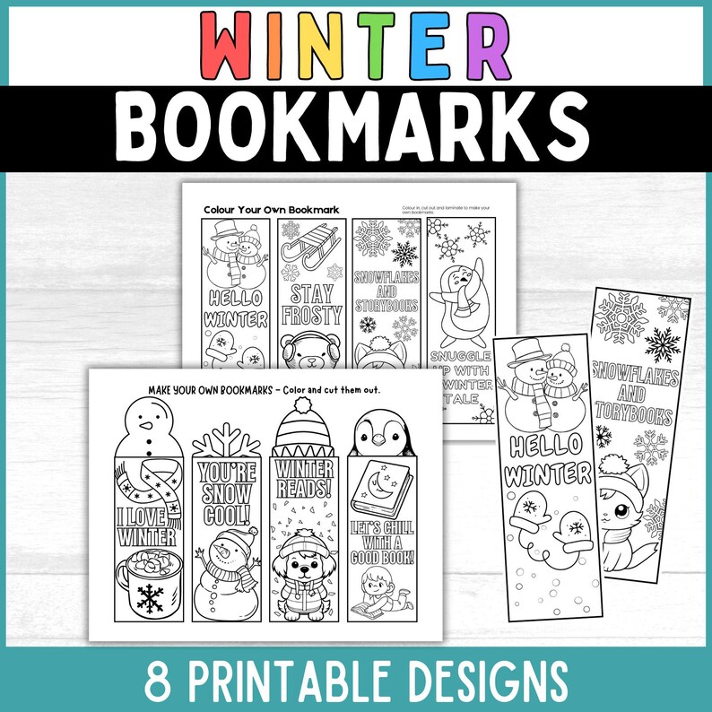 Winter Bookmarks Printable Coloring Bookmarks for Kids Printable Winter ...