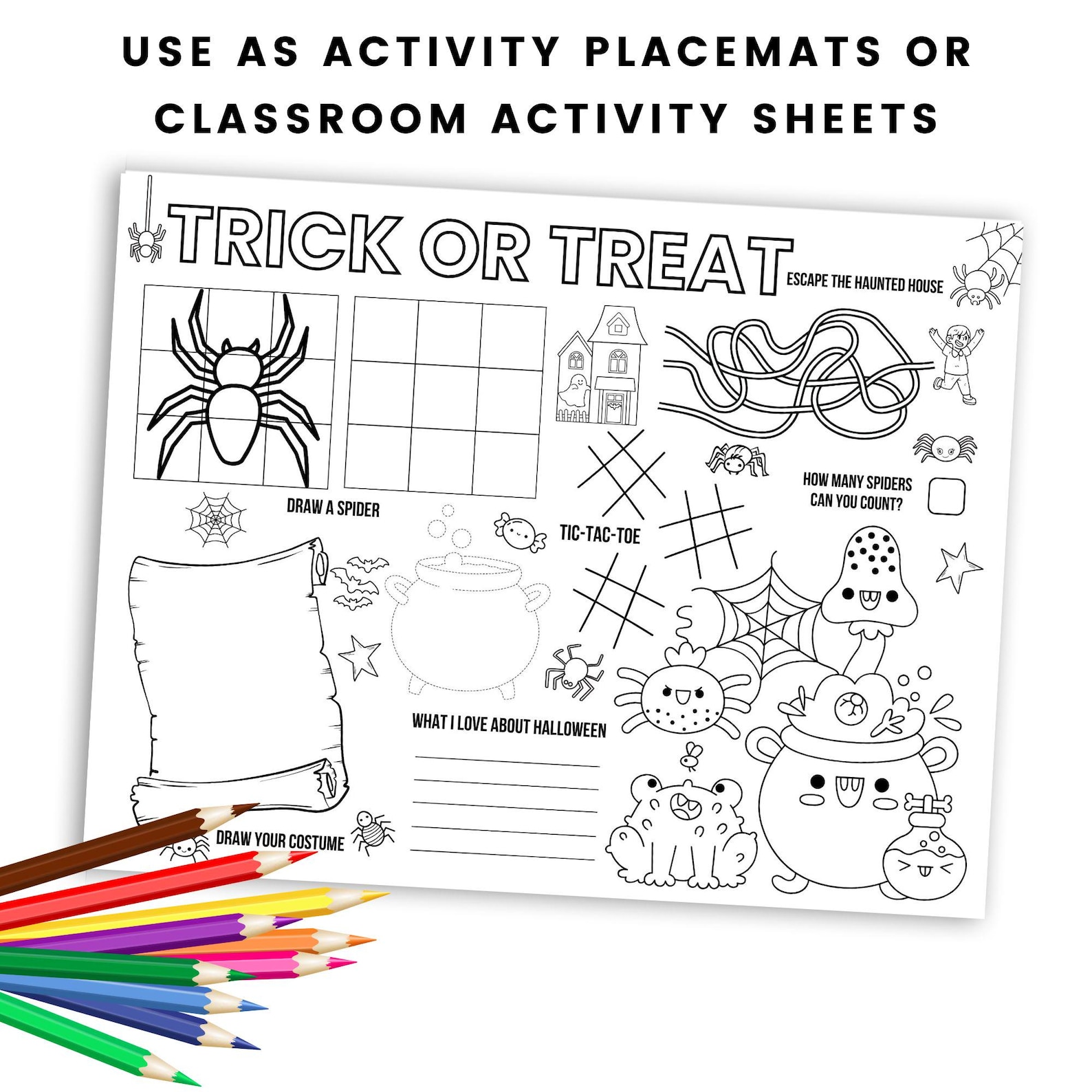 Halloween Activity Placemat Printable Halloween Coloring Placemats ...