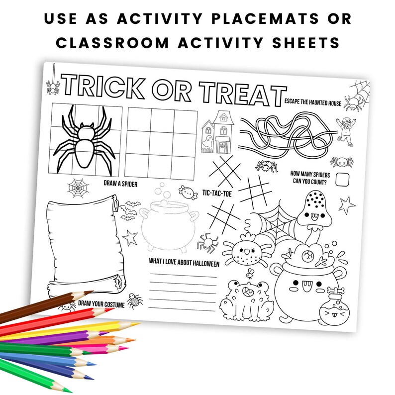 Halloween Activity Placemat Printable Halloween Coloring Placemats ...