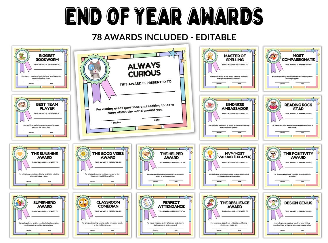 Editable End of Year Awards Class Awards End of Year Student ...