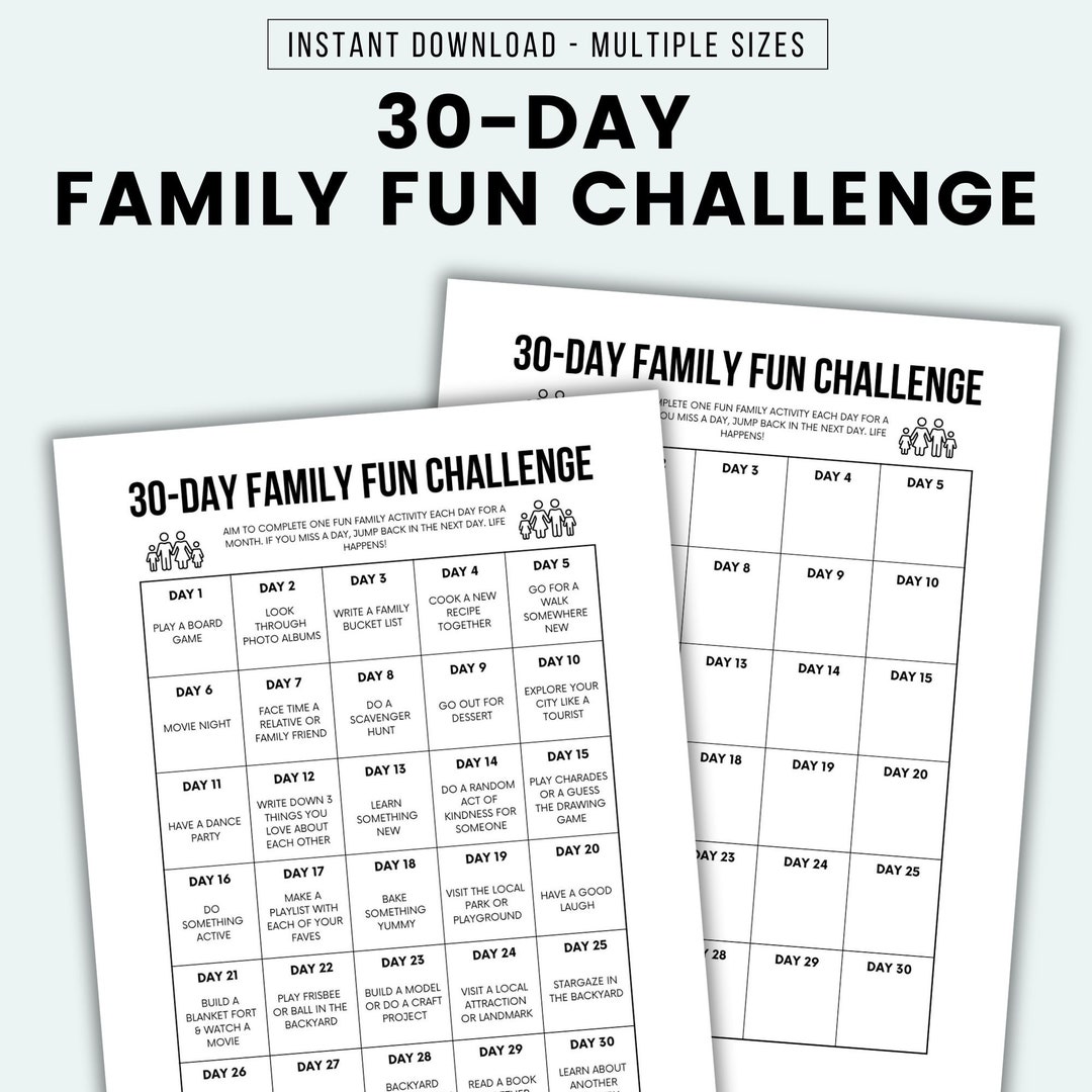30 Day Family Fun Challenge Printable Family Fun Tracker Family Bucket ...