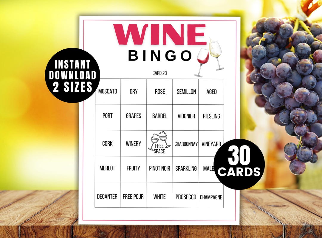 Wine Bingo Game Printable Bingo Cards Wine Tasting Games Wine Tasting ...