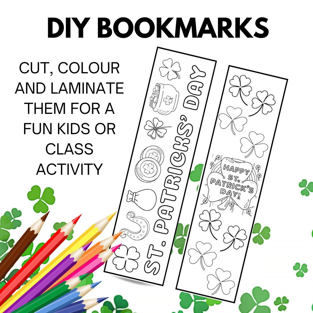 St Patrick's Day Coloring Bookmarks Printable St Patty's Day Bookmarks ...