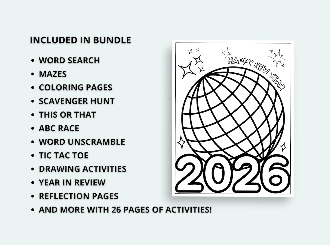 New Years Activity Bundle Printable New Years Eve 2025 Activity Sheet ...