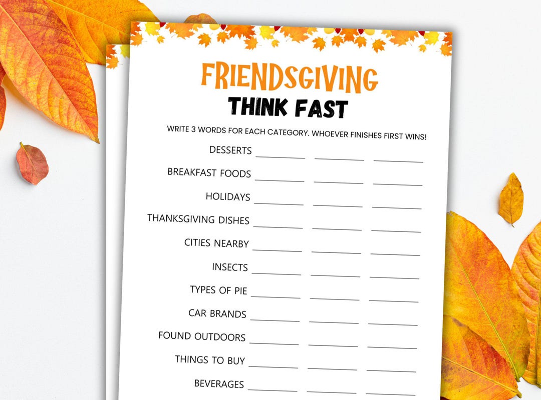 Friendsgiving Think Fast Game Printable Thanksgiving Game Thanksgiving ...