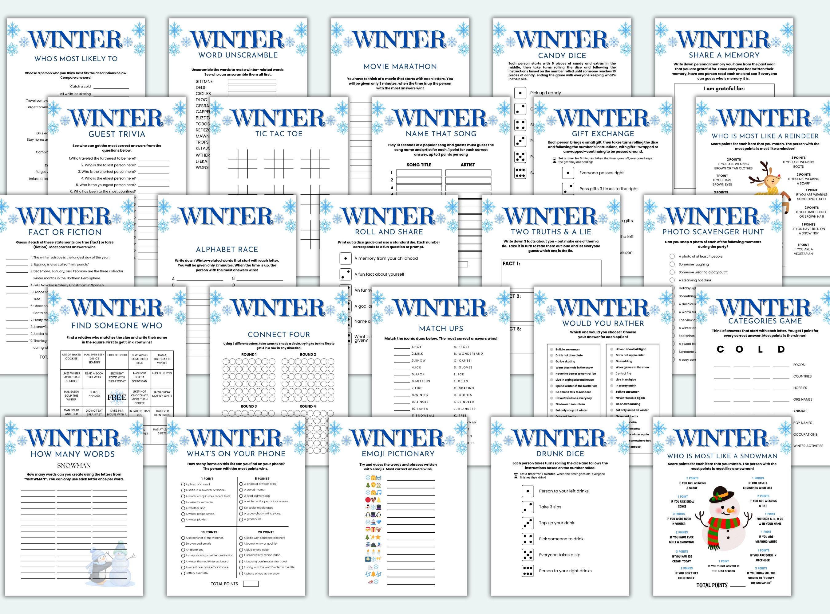 Winter Game Bundle Printable Winter Games Winter Trivia Game Bundle ...