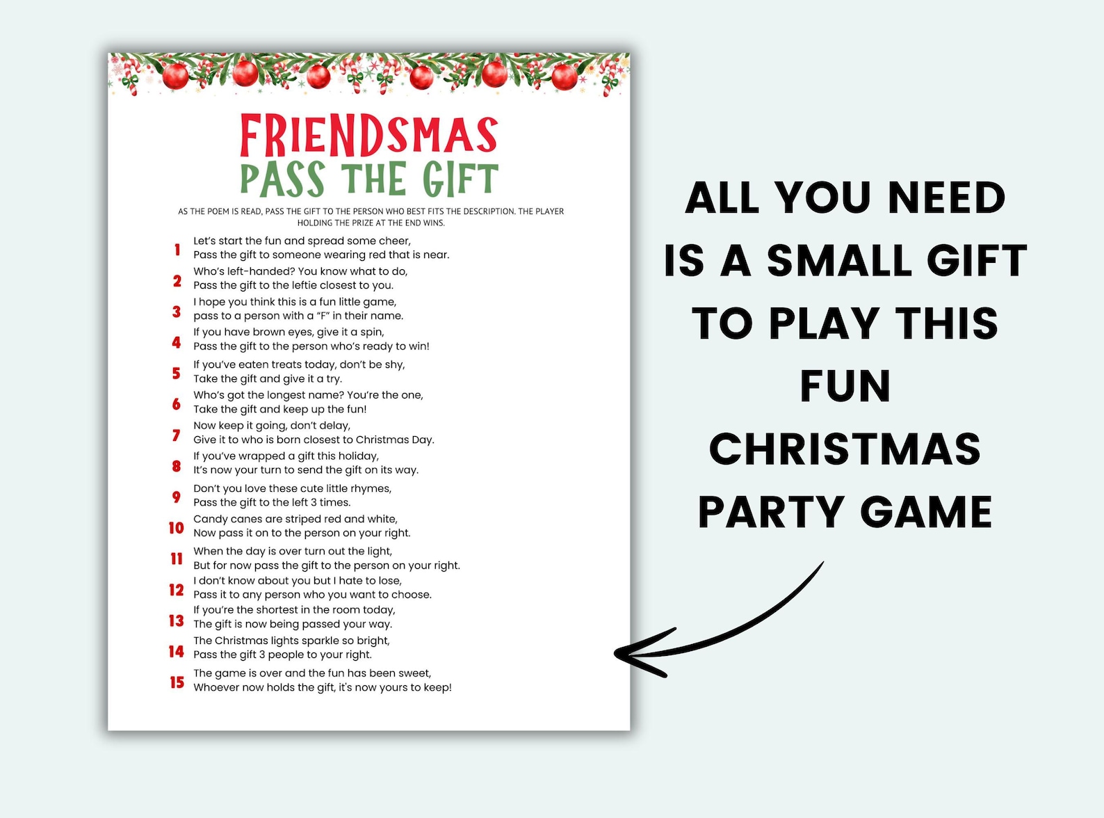 Friendsmas Pass the Gift Game Printable Christmas Game Christmas Pass ...