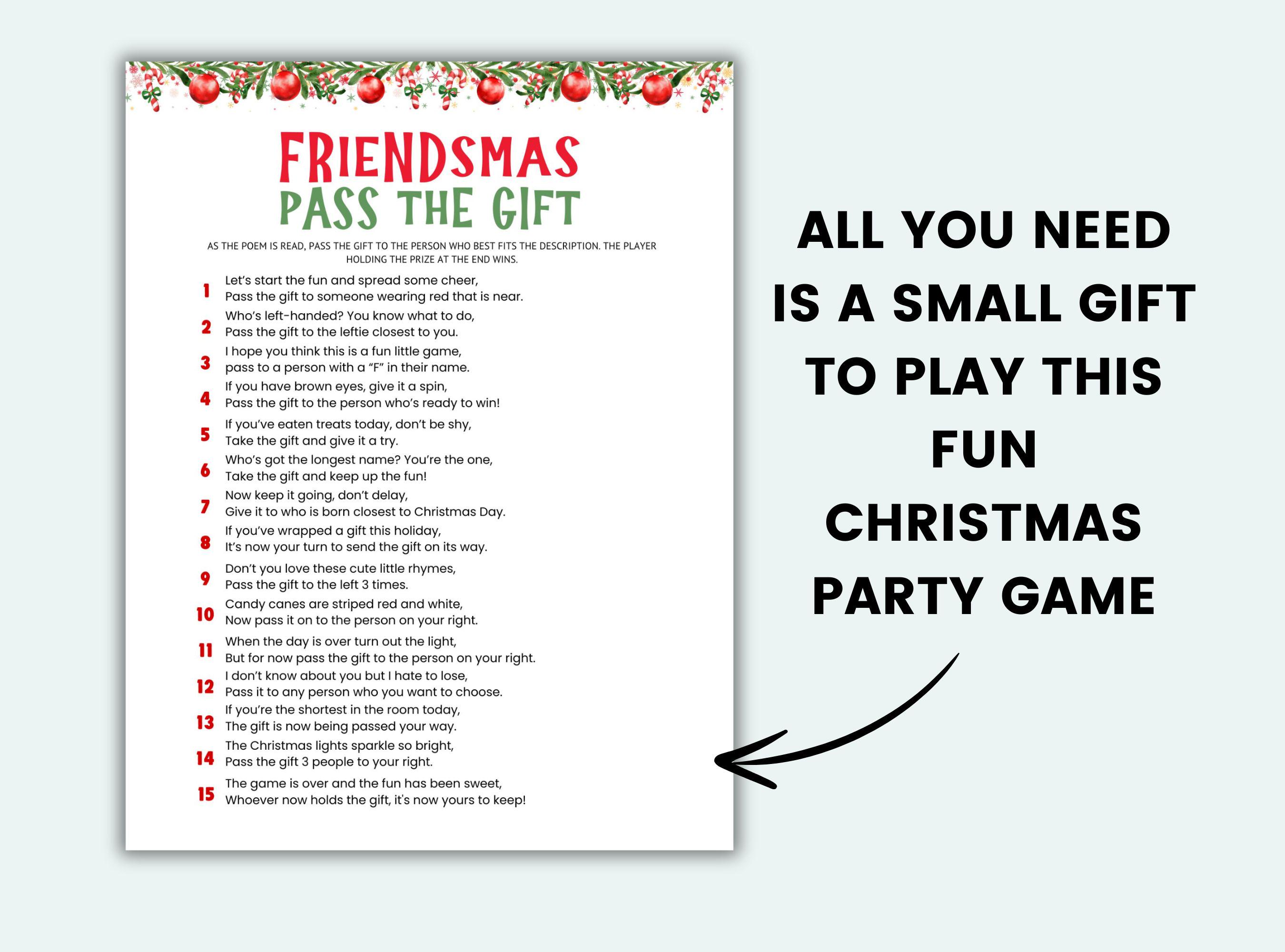 Friendsmas Pass the Gift Game Printable Christmas Game Christmas Pass ...