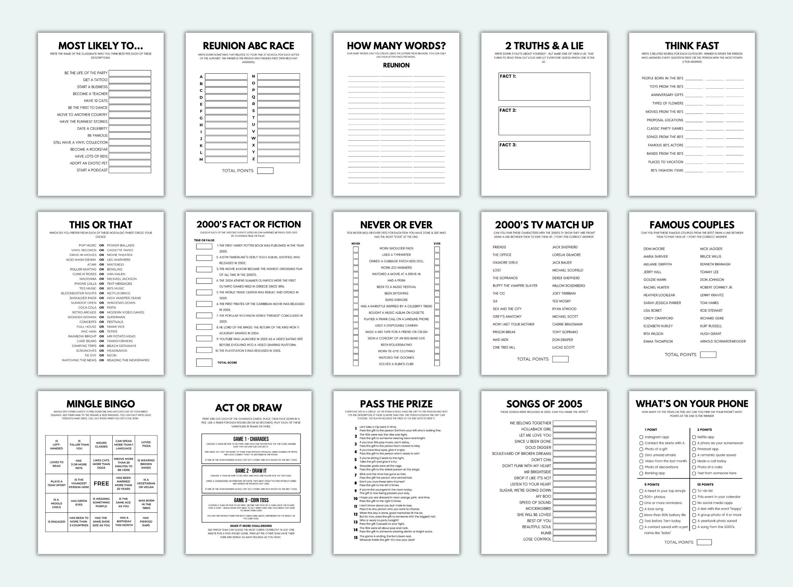 20th Reunion Games Printable Class of 2005 Games Graduated in 2005 ...