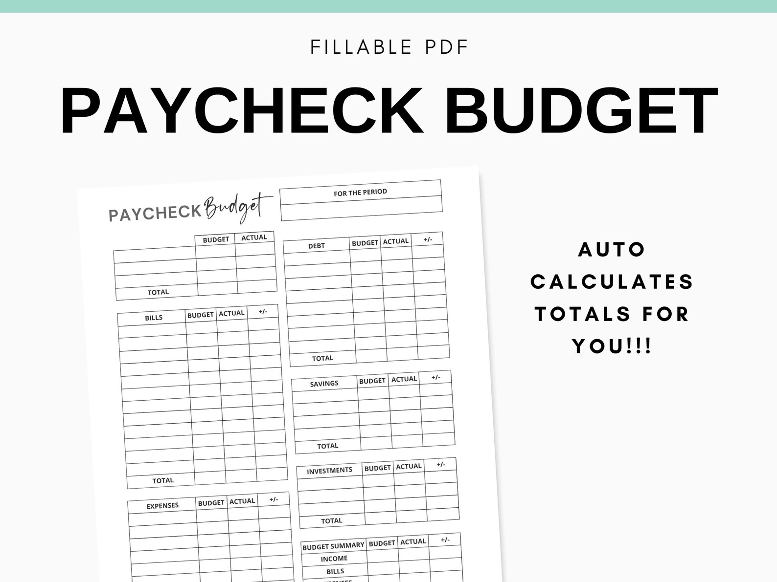 Paycheck Budget Printable Editable PDF Pay Check Budget Printable ...