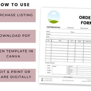Editable Order Form Template Purchase Order Form Template Fillable ...