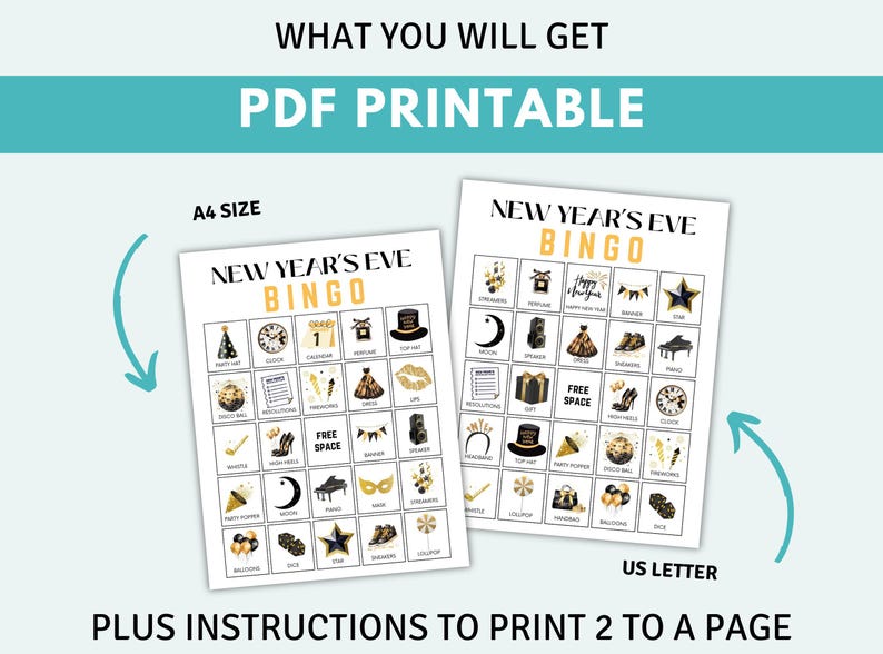 New Years Bingo Game Printable New Years Games NYE Bingo New Year's Eve ...