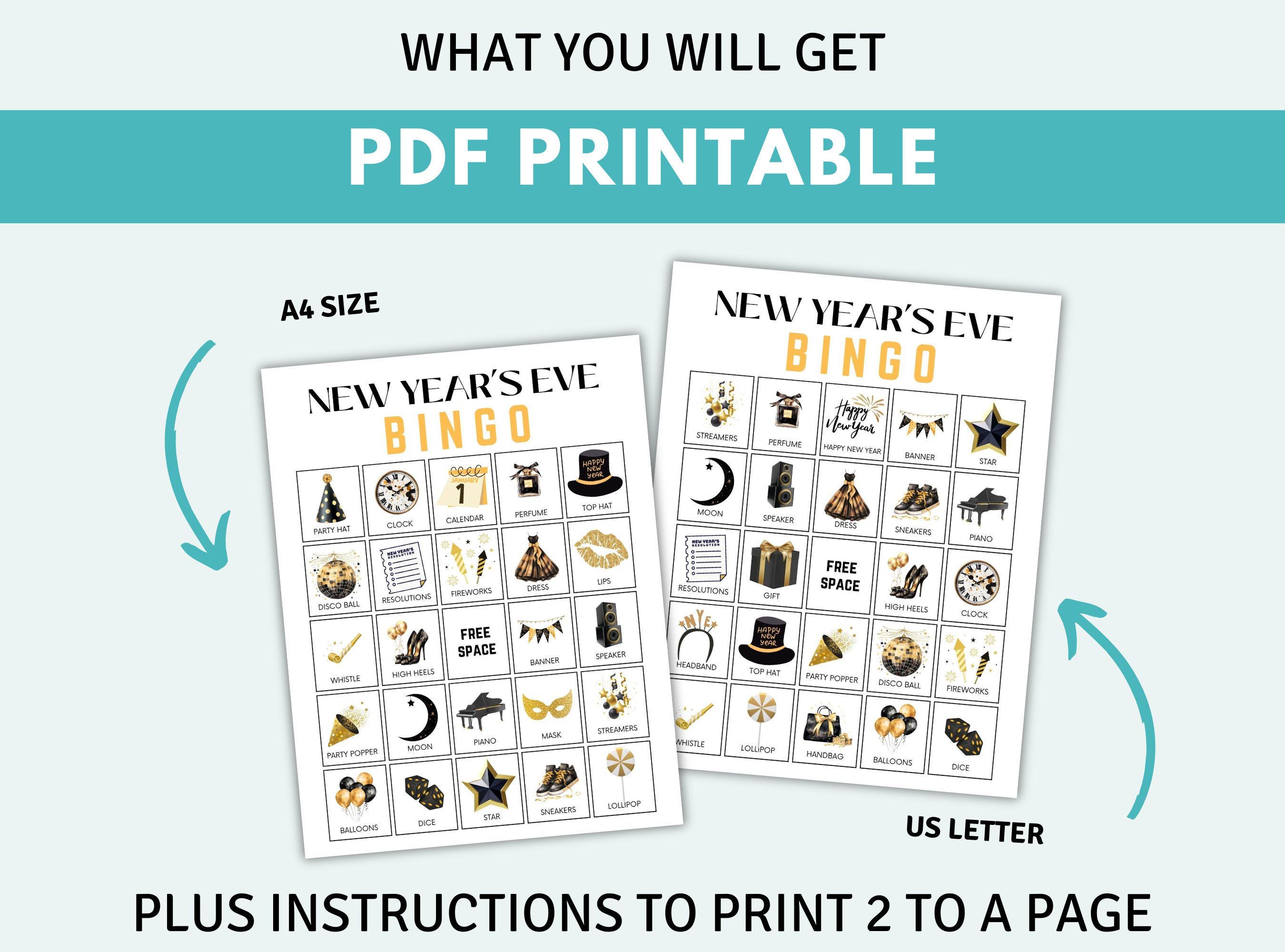 New Years Bingo Game Printable New Years Games NYE Bingo New Year's Eve ...