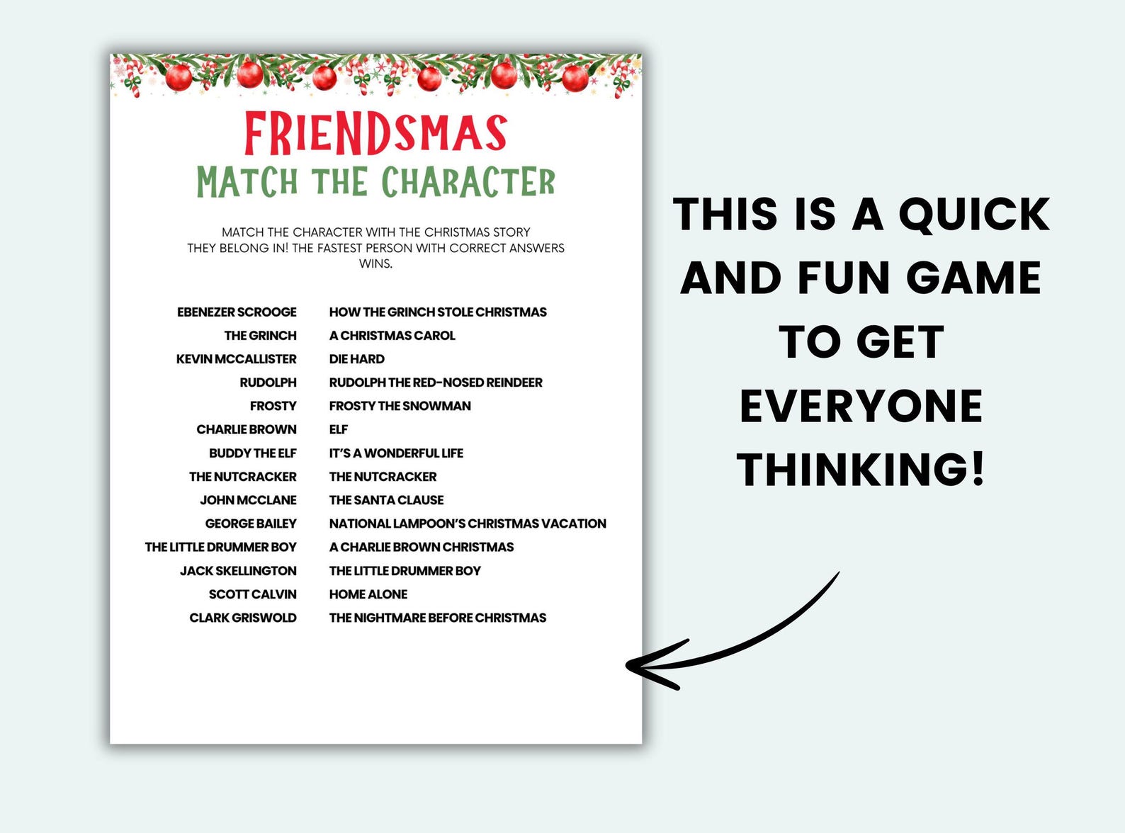 Friendsmas Match the Character Game Printable Christmas Game Christmas ...