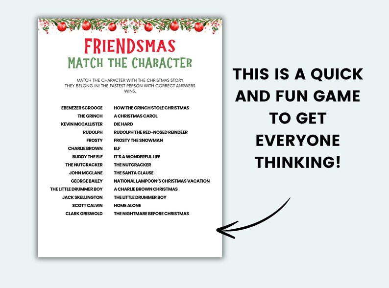 Friendsmas Match the Character Game Printable Christmas Game Christmas ...
