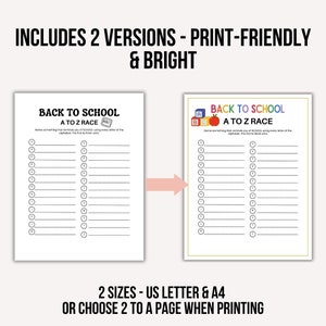 Back to School A to Z Race Game First Day of School Activity Printable ...