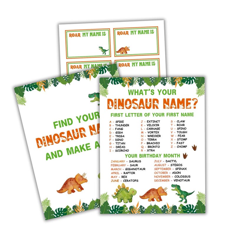 What's Your Dinosaur Name Party Game Printable Dinosaur Party Game ...