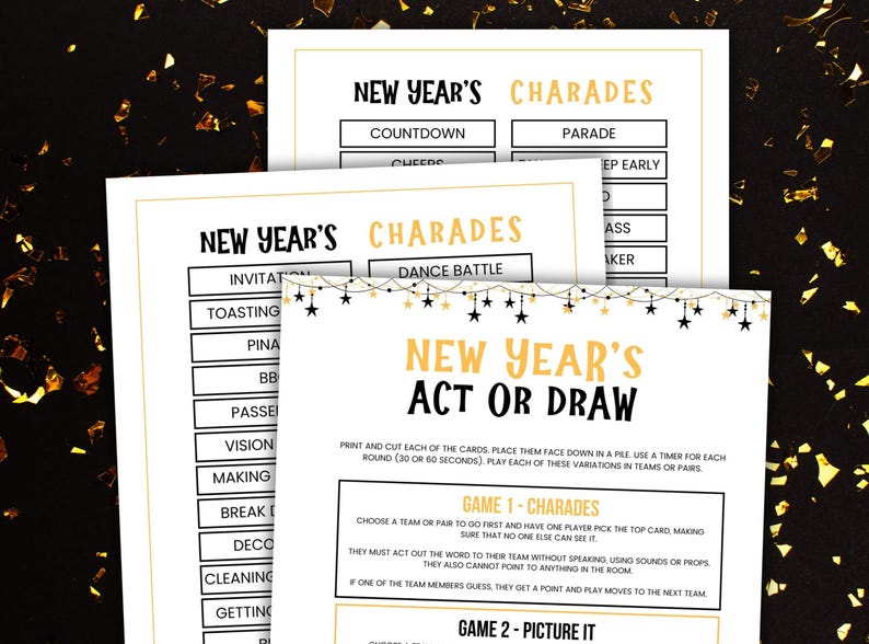 New Year's Charades Game Printable New Years Eve Charades Printable New ...