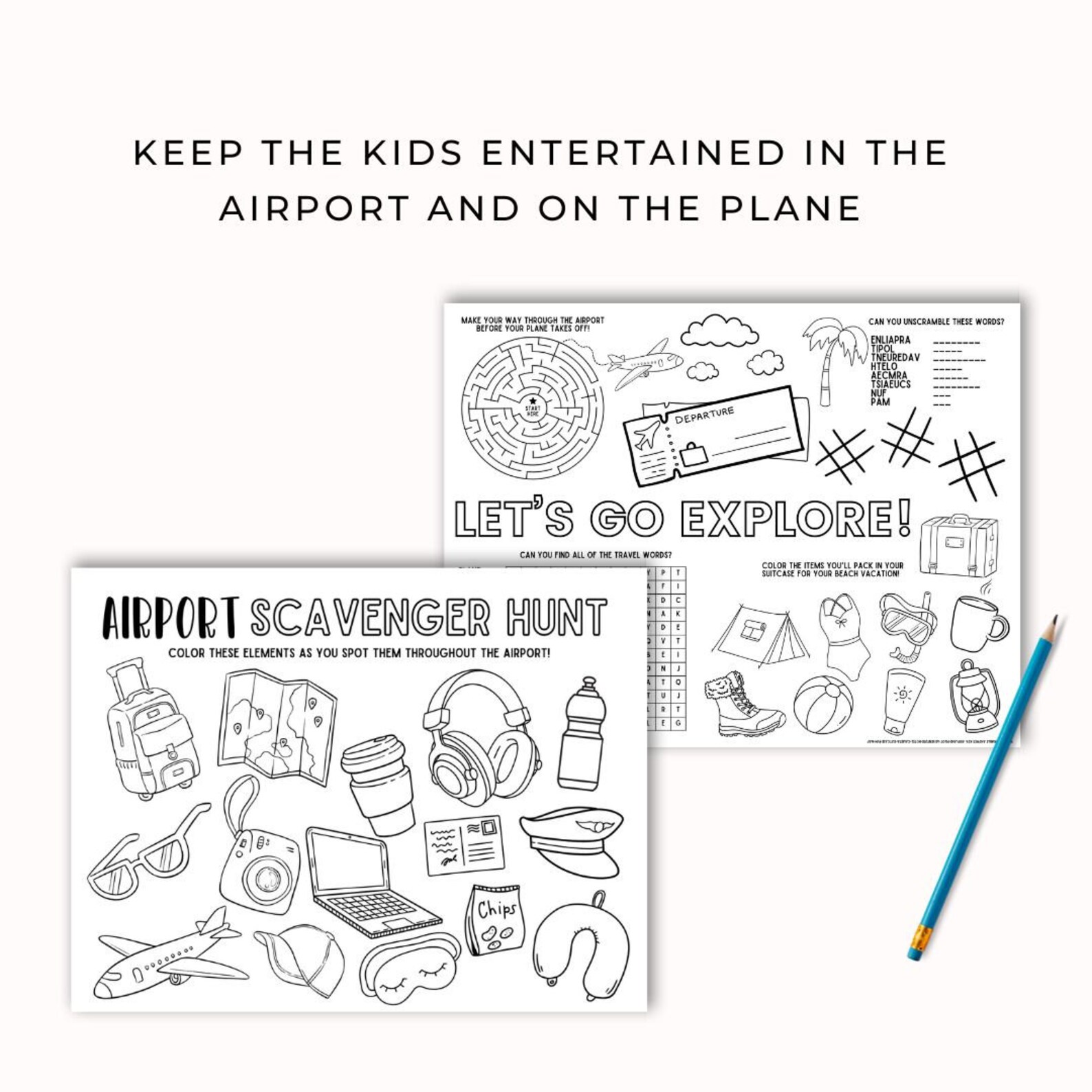 Travel Activity Placemat Printable Plane Activity Mat Airport ...