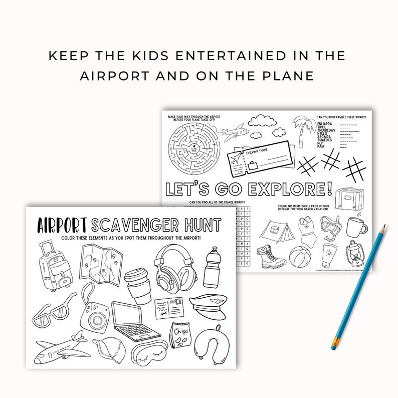 Travel Activity Placemat Printable Plane Activity Mat Airport ...