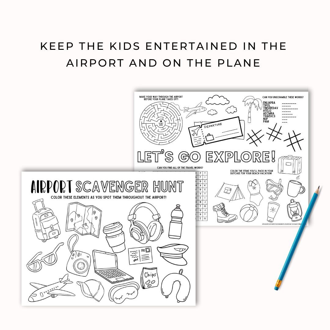 Travel Activity Placemat Printable Plane Activity Mat Airport ...