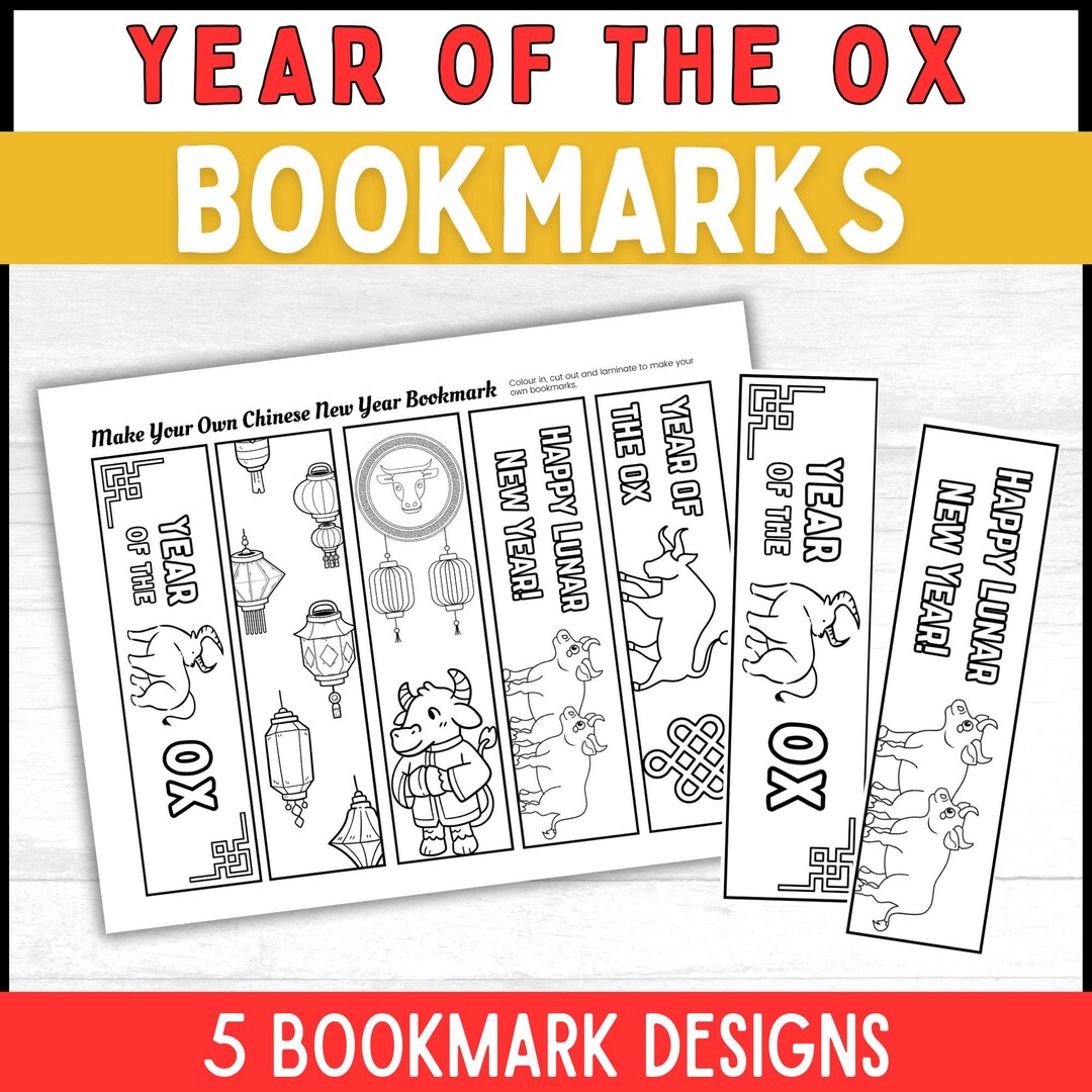 Year of the Ox Chinese New Year Coloring Bookmarks Printable Year of ...
