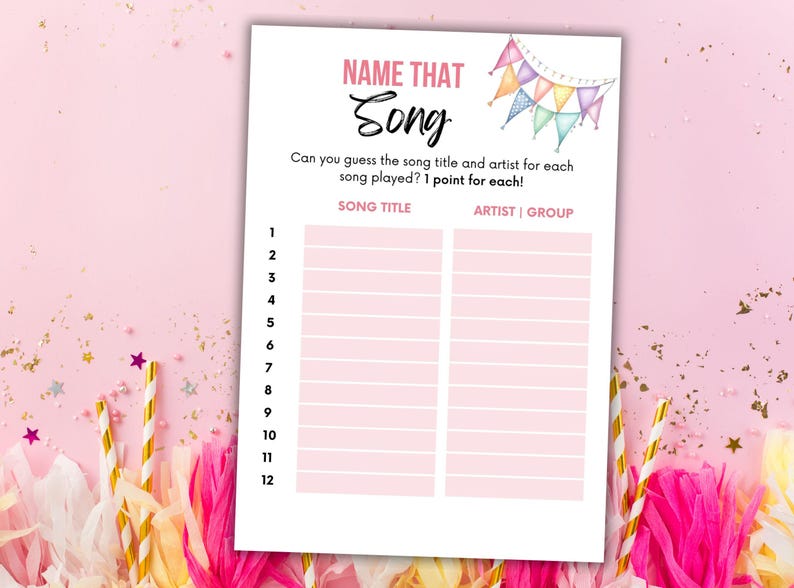 Name That Song Party Game Printable Music Trivia Party Game Birthday ...