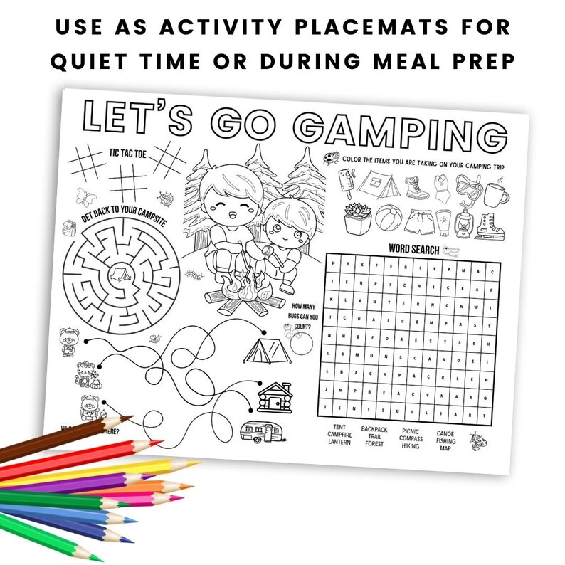 Camping Activity Placemat Printable Camping Activity Mat Camping ...