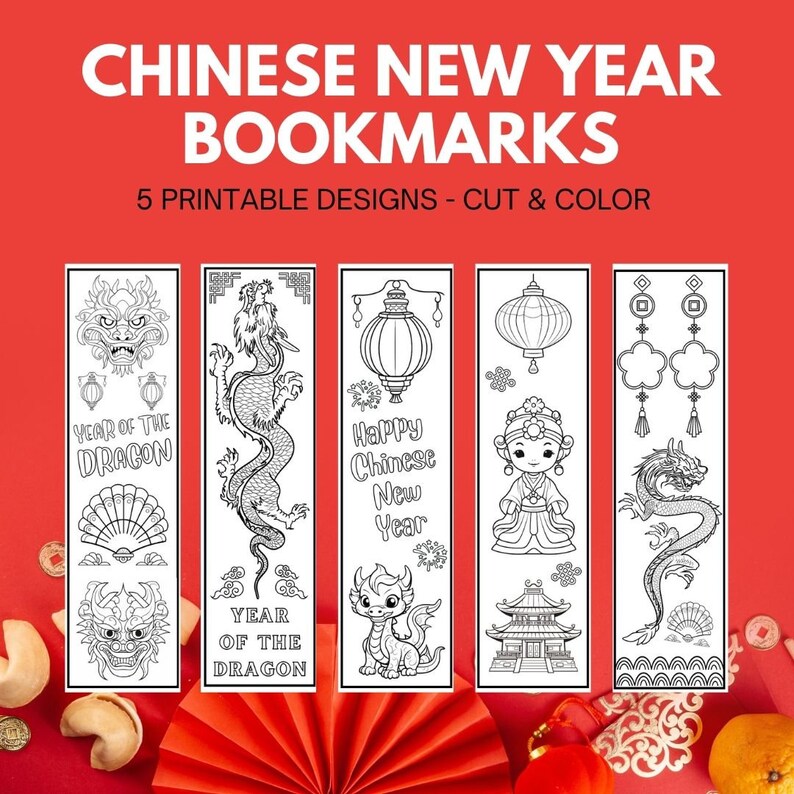 Chinese New Year Coloring Bookmarks Printable Year of the Dragon ...