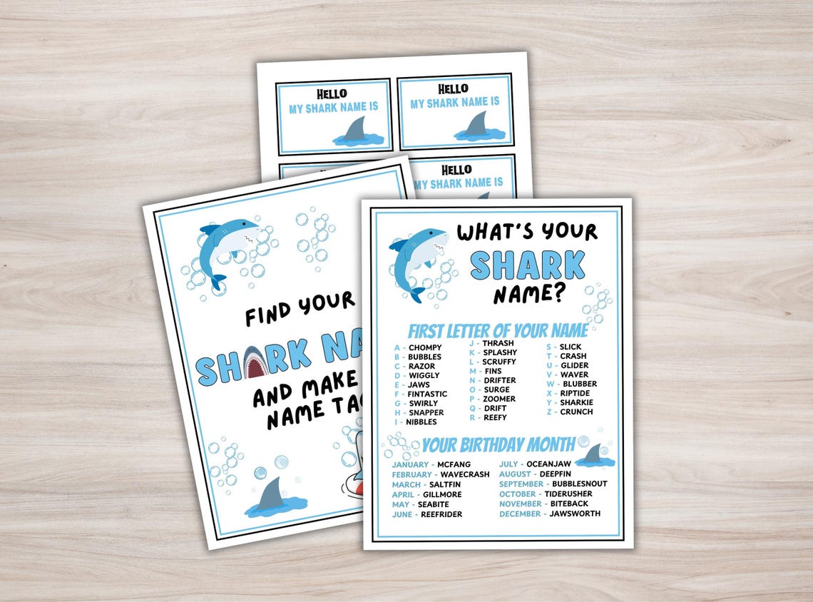 What's Your Shark Name Game Printable Shark Party Game Shark Week Game ...