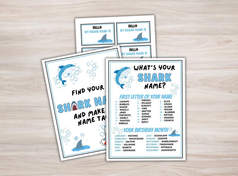 What's Your Shark Name Game Printable Shark Party Game Shark Week Game ...