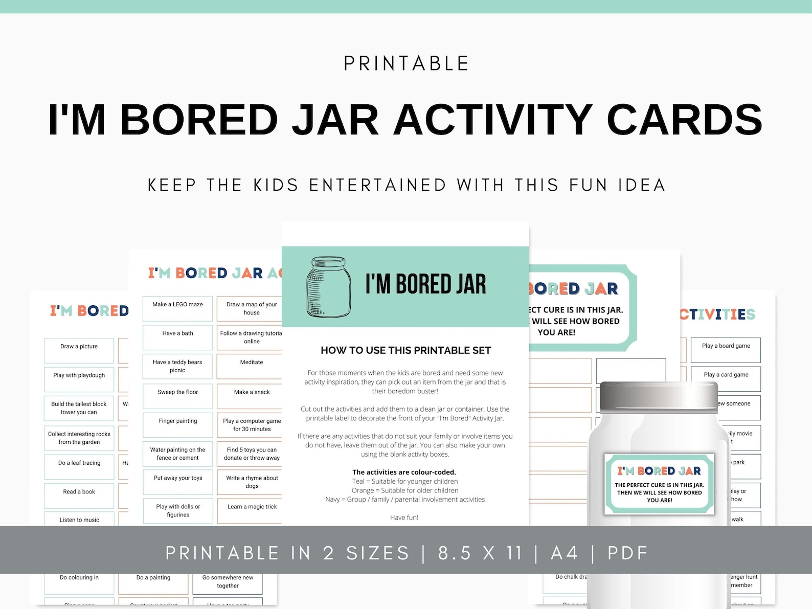 I'm Bored Jar Activity Cards Printable Activity Cards for Kids ...
