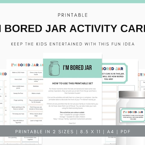 I'm Bored Jar Activity Cards Printable Activity Cards - Etsy