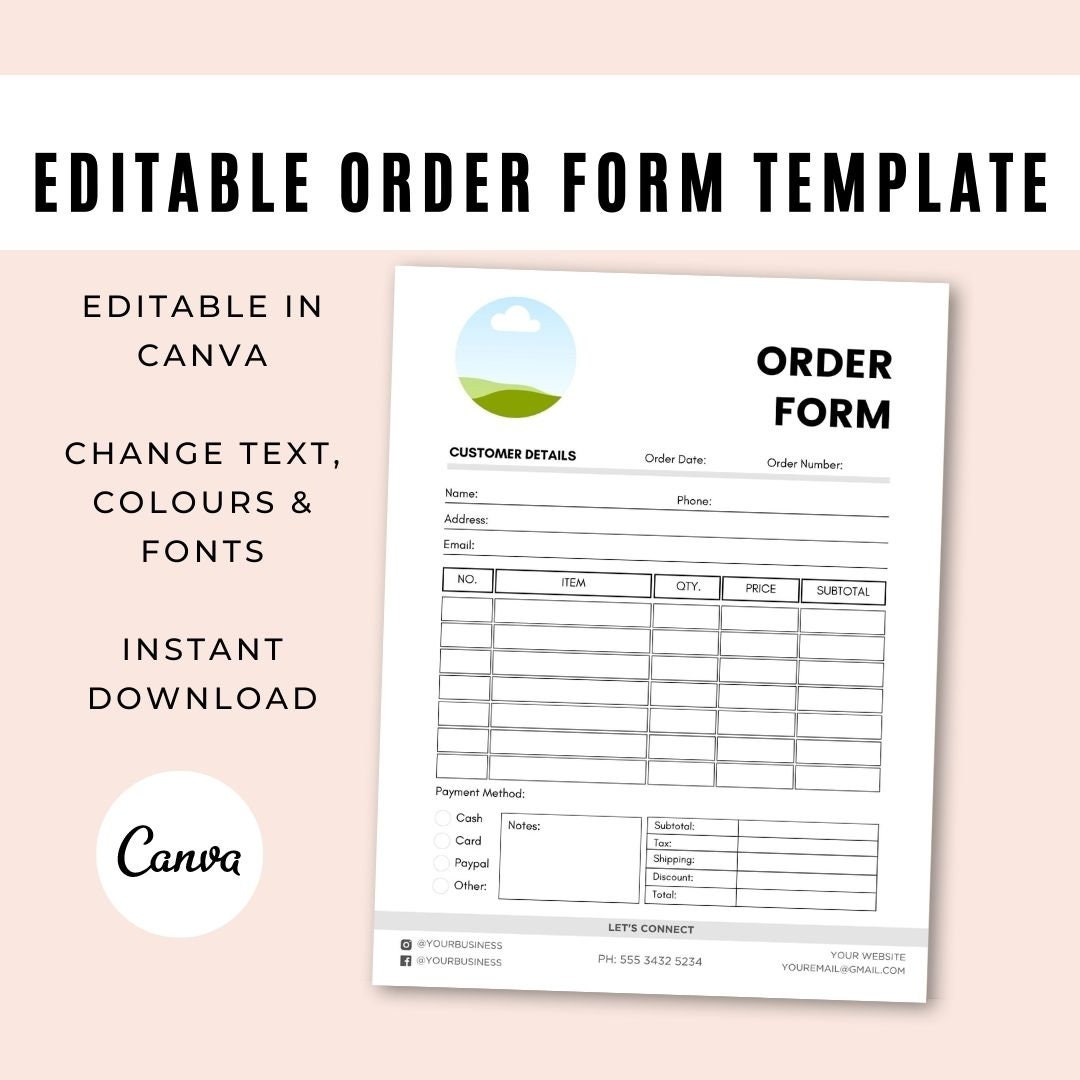 Editable Order Form Template Purchase Order Form Template Order Form ...